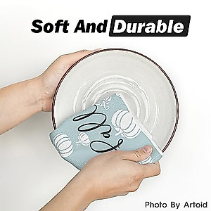 Artoid Mode Blue Watercolor Pumpkin Hello Fall Kitchen Towels Dish Towels, 18x26 Inch Seasonal Decoration Hand Towels Set of 2