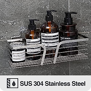 AJAIUJ Shower Caddy with Adhesive Bathroom Hollow Shelf SUS304 Stainless Steel No Drilling Wall Mounted Waterproof and Rustproof 2 Packs Silver…