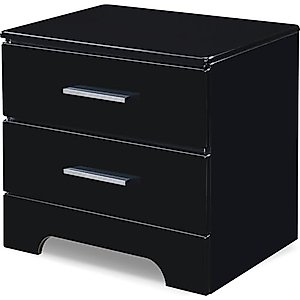 ClickDecor Hudson End Side Nightstand with 2 Drawers, Wooden Accent Table for Bedroom with Matte Chrome Handle, Black