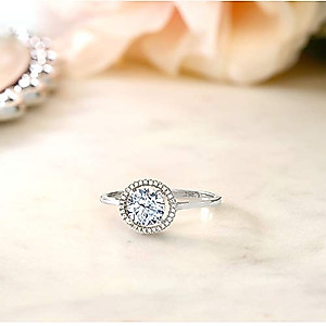 Gem Stone King 10K White Gold Gemstone Birthstone & Diamond Halo Promise Wedding Engagement Ring | Round 6MM | White Gold Ring For Women