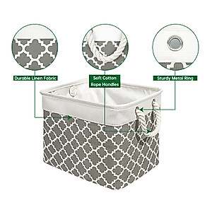 Cozyaver Storage Baskets for Shelves, 13'' x 13'' x 13'' Cube Organizing Closet Nursery Toy Decorative Linen Fabric Organizers with Cotton Handles, 3 Pack Grey Clover