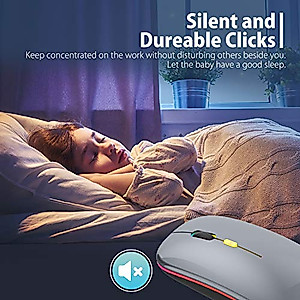 【Upgrade】 LED Wireless Mouse, Slim Silent Mouse 2.4G Portable Mobile Optical Office Mouse with USB & Type-c Receiver, 3 Adjustable DPI Levels for Notebook, PC, Laptop, Computer, MacBook (Grey)