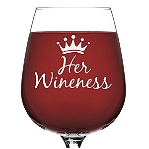 Funny Wine Glass for Women - Her Wineness Queen Wine Glass - Best Birthday Gifts for Women, Mom, Wife, Her - Unique Bday Present Ideas from Husband, Son, Daughter - Fun Wine Gift for Friends