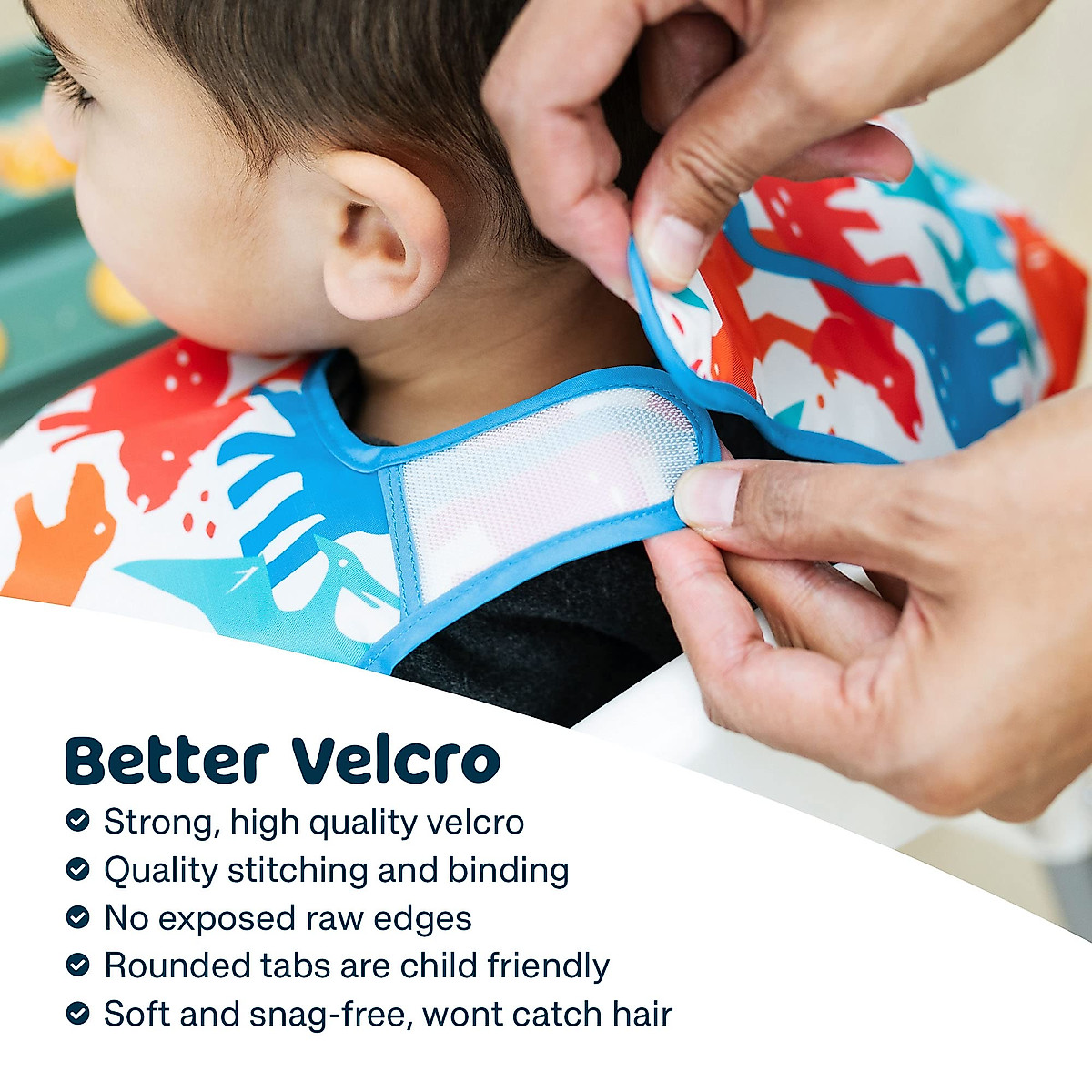 Tiny Twinkle Mess Proof Toddler Bib - Waterproof Baby Apron - Machine Washable - PVC, BPA, & Phthalate Free - Great Travel Bib for Baby Eating - Toddler Food Bibs (French Dot, Large 2-4 Years)