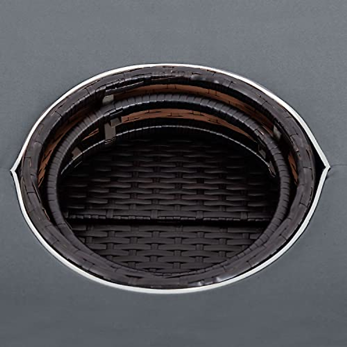 DHPM Patio Sectional 6-Piece Half-Moon Curved Outdoor Sofa, PE Wicker Conversation Furniture Set w Storage Side Umbrella and One Round Table, Brown+Gray