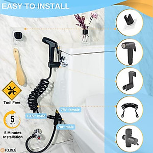 Bidet Sprayer for Toilet, FOLINUS Stainless Steel Handheld Bidet Sprayer with Doulbe Layer Leak-Proof Hose and Brass T-Valve and for Feminine Wash, Personal Hygiene, Pet(Matte Black)