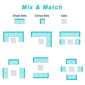 Kinsunny 7 PCS Patio Furniture Sets Conversation Sets - Outdoor Sets Sectional Sofa Set with Tea Table and Washable Blue Cushions, PE Black Rattan Sofa for Backyard/Pool