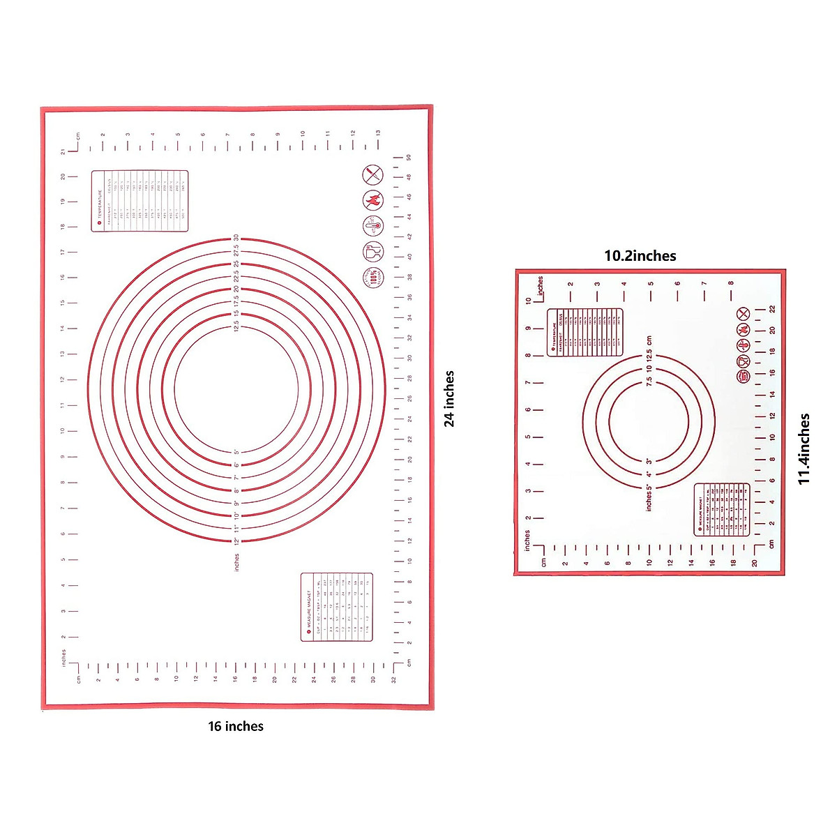 2 Pack Silicone Pastry Mat Non-Stick Pizza Baking Mat, Dough Mat for Rolling,Fondant Mat with Measurement Counter Mat, Oven Liner, Pie Crust Mat, 40*5*5cm