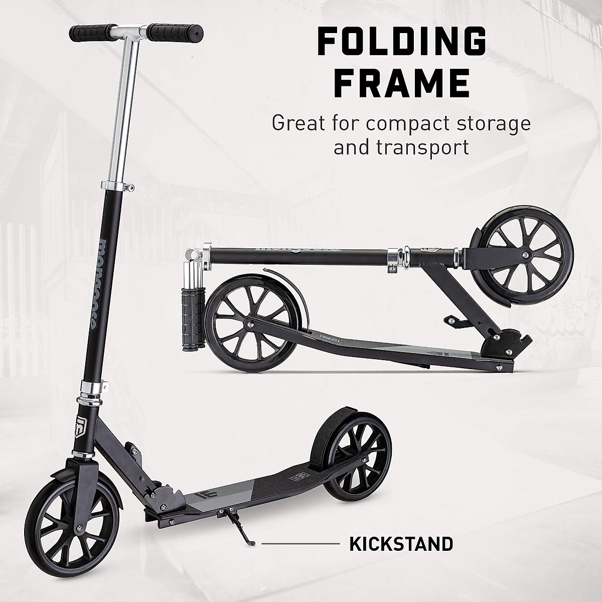 Mongoose Trace 200 Kick Scooter for Youth Adult Boys and Girls, Lightweight, Quick-Release & Easy Folding Scooter, With 202mm Wheels, Kickstand, Black/Red