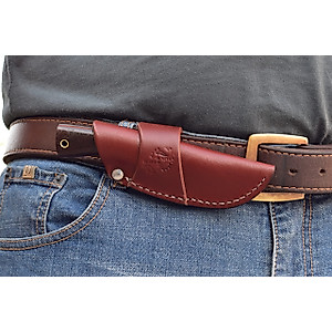 Knives Ranch Fixed Blade EDC Knife with Horizontal Carry Sheath – Small Hunting Knife – Damascus Skinning Knife – Cowboy Knife with Leather Sheath Stabilized Rosewood Handle (4402-IRW)