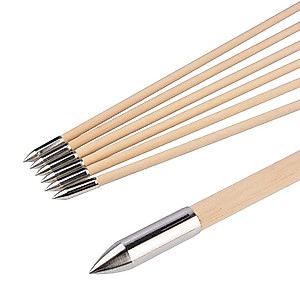 SHARROW 32 Inch Archery Traditional Wooden Arrow Hunting Arrow Pracrice Target Wooden Arrow Shaft with 5" Turkey Feather Fletching and Field Point for Longbow Traditaonal Bow (12 pcs)