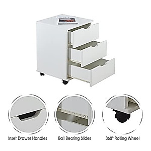 VICLLAX 3 Drawer Dresser Mobile Cabinet Under Desk Storage with Casters for Home Office, White Finish