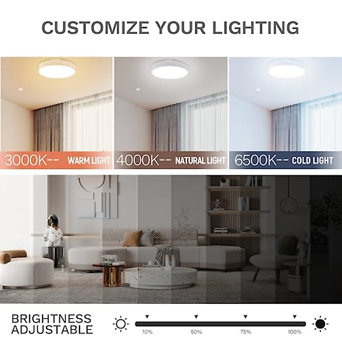 CLAKAP Motion Sensor Ceiling Light, Rechargeable Motion Senor Light with 10 Adjustable Brightness and 3 Color Temperatures, Battery Operated LED Ceiling Light Ideal for Hallway, Porch and Stair