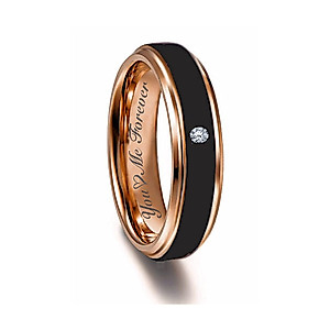 Personalized Rose Gold & Black CZ Tungsten Wedding Band Ring Custom Engraved Free - Ships from USA