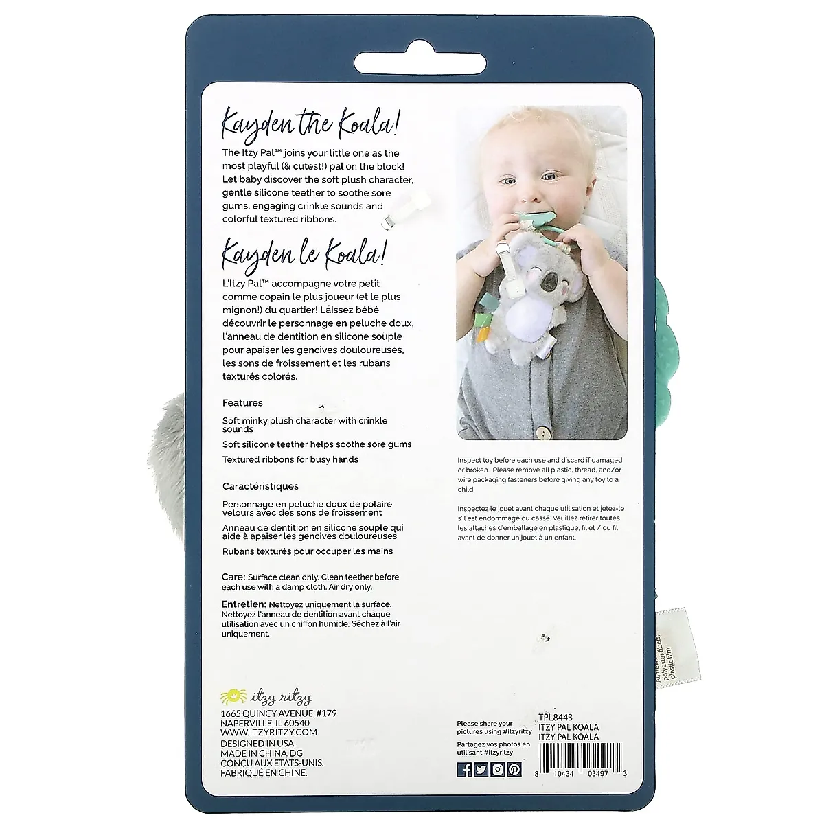 Itzy Ritzy Infant Toy & Teether - Itzy Pal Baby Teething Toy Includes Lovey, Crinkle Sound, Textured Ribbons & Silicone Teether Toy for Newborn (Koala)