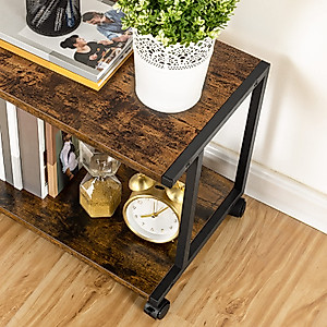 HOOBRO Industrial Printer Stand, 2-Tier Printer Cart with Storage, Printer Table With Adjustable Anti-Skid Feet, Under Desk Storage Cart on Wheels, for Home and Office, Rustic Brown and Black BF42PS01