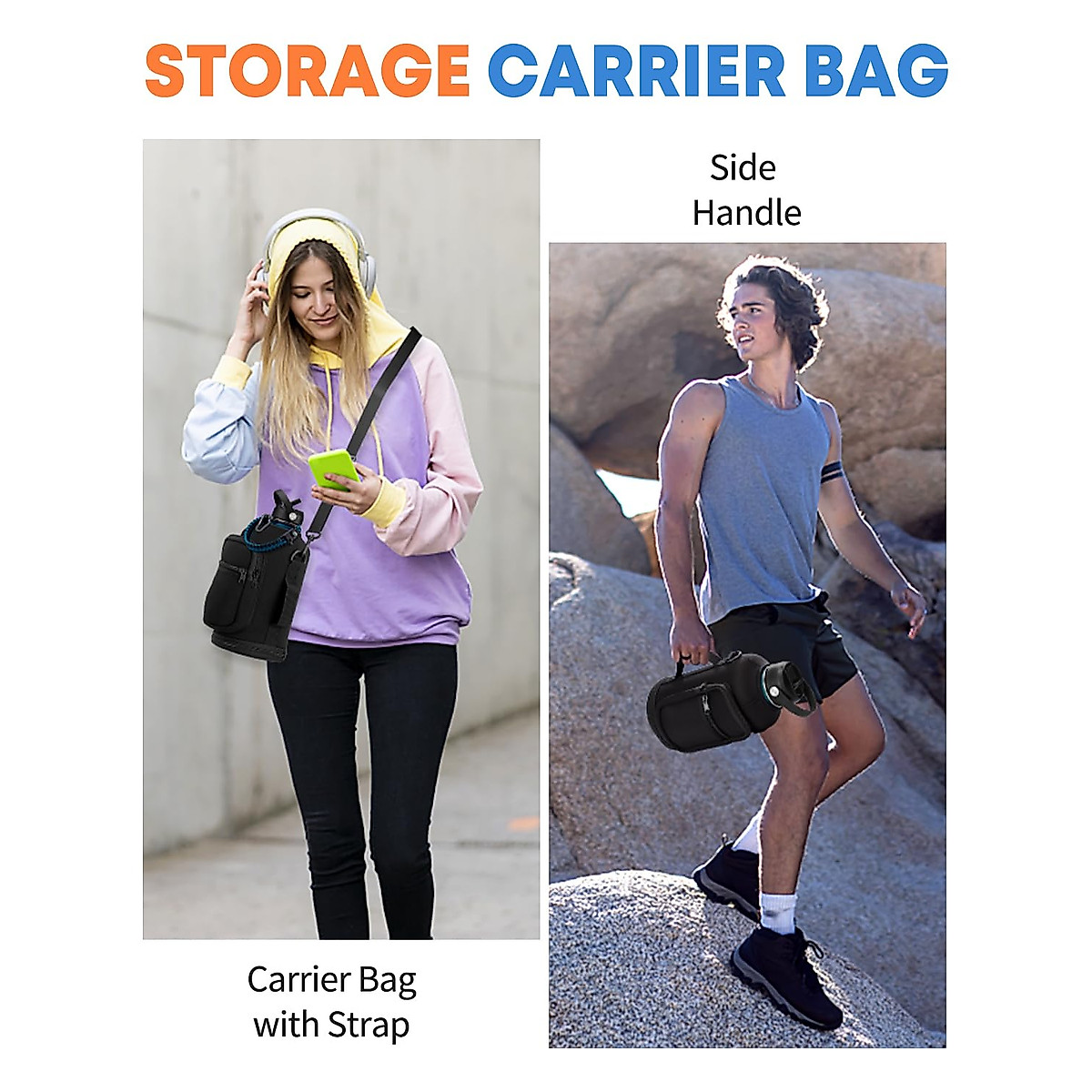 Half Gallon Insulated Water Bottle - Combo Carrier Bag with Strap, Paracord Handle, Straw & Flex Cap, Silicon Bottle Boot, Large Water Bottles 64 oz, Sweat Proof Metal Vacuum Flasks 1/2 Gallon Jug