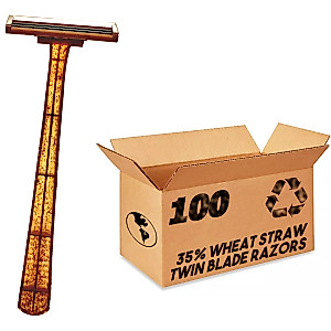 100 Twin Blade Disposable Razors Made of 35% Wheat Straw Fiber in Bulk - Professional or Home Use