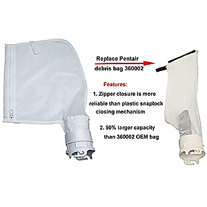 ATIE Pool Cleaner Fine Mesh Bag with Zipper Enclosure, Compatible with Pentair Kreepy Krauly Legend, Platinum, Letro Pool Cleaners Debris Bag 360002 and EU16 Bag (2 Pack)