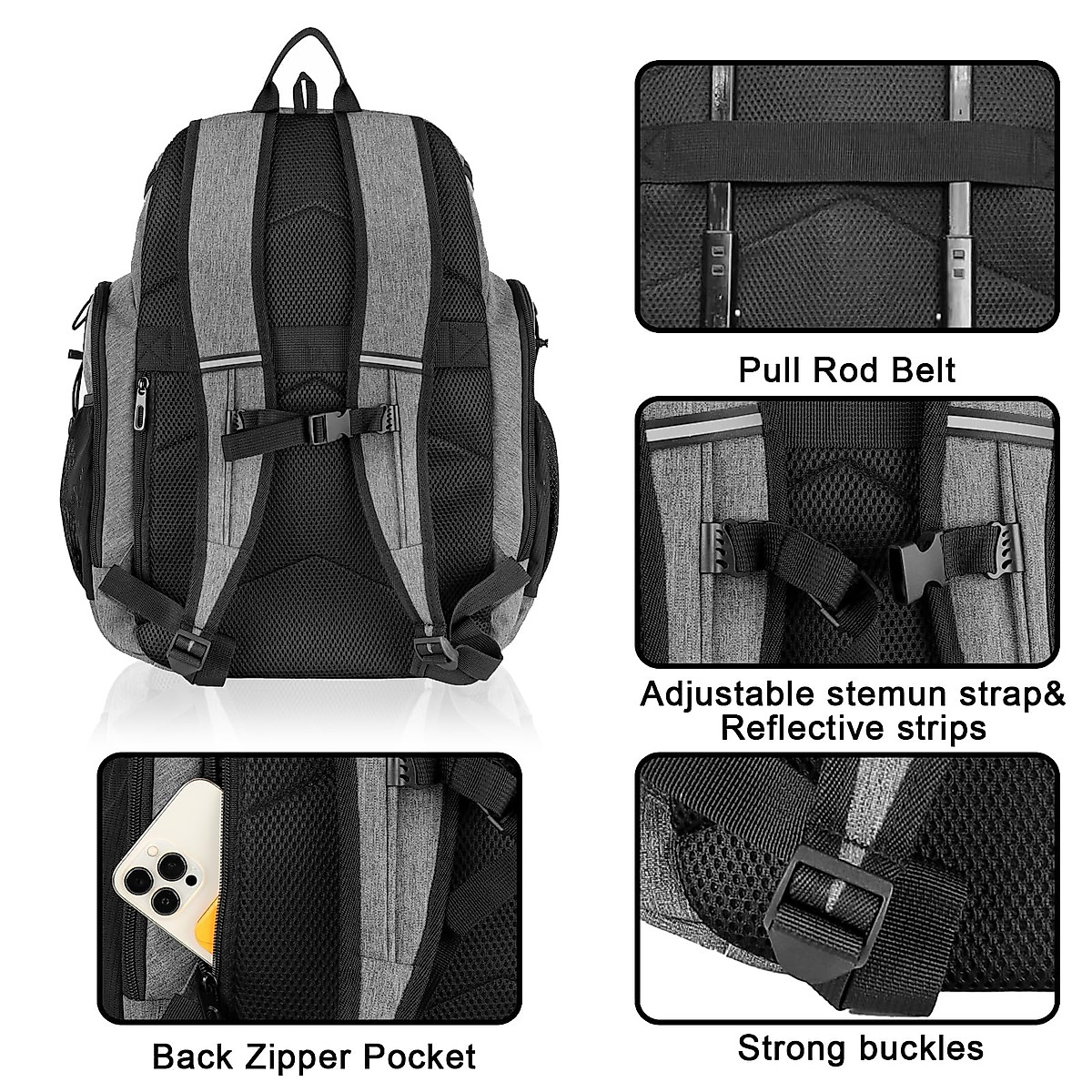 GRANDUP | Basketball Backpack, Large Sports Bag, With independent Ball Rack and Shoe Compartment, Can Store Thermos Bottles and Towels, Very Suitable for Basketball, Football and Gym