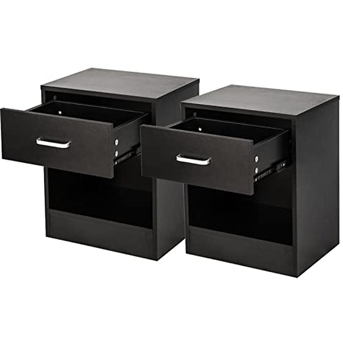 Set of 2 Nightstands with Storage Drawer, Modern End Side Table with Storage Shelves, Small Bedside Table Nightstand Storage Cabinet for Bedroom, Accent Funiture Sofa Side Table for Small Space, Black