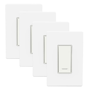 BN-LINK WiFi Smart in-Wall Light Switch, No Hub Required with Timer Function, White, Compatible with Alexa and Google Assistant, Neutral Wire Needed, 2.4 Ghz Network Only (4 Pack)