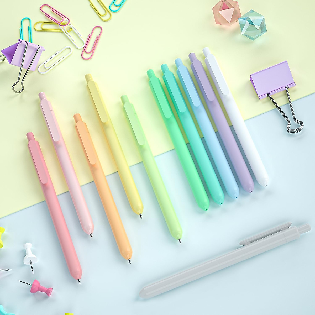 Retractable Pastel Gel Ink Pens, Shuttle Art 11 Pack Black Ink Pens, Cute Pens 0.5mm Fine Point for Writing Journaling Taking Notes School Office Home