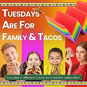 Taco Holders set of 6, Colorful Premium Taco Tray and Rack for Soft or Hard Taco Shells - Dishwasher and Microwave Safe, BPA Free and Sturdy, Multi-Colored