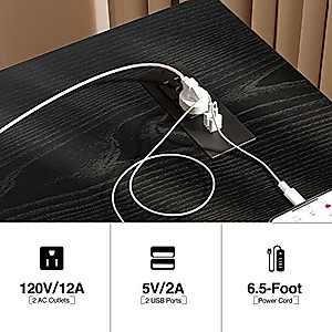 Rolanstar Computer Desk with Power Outlet, Home Office PC Desk with USB Ports Charging Station, 39" Desktop Table with Side Storage Bag and Iron Hooks, Stable Metal Frame Workstation, Black