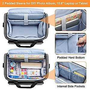 Trunab Rolling Scrapbook Tote Craft Organizers and Storage with Wheels, Craft Bag for 12 X 12 inch Scrapbook Album and Laptop, for Women, Grey