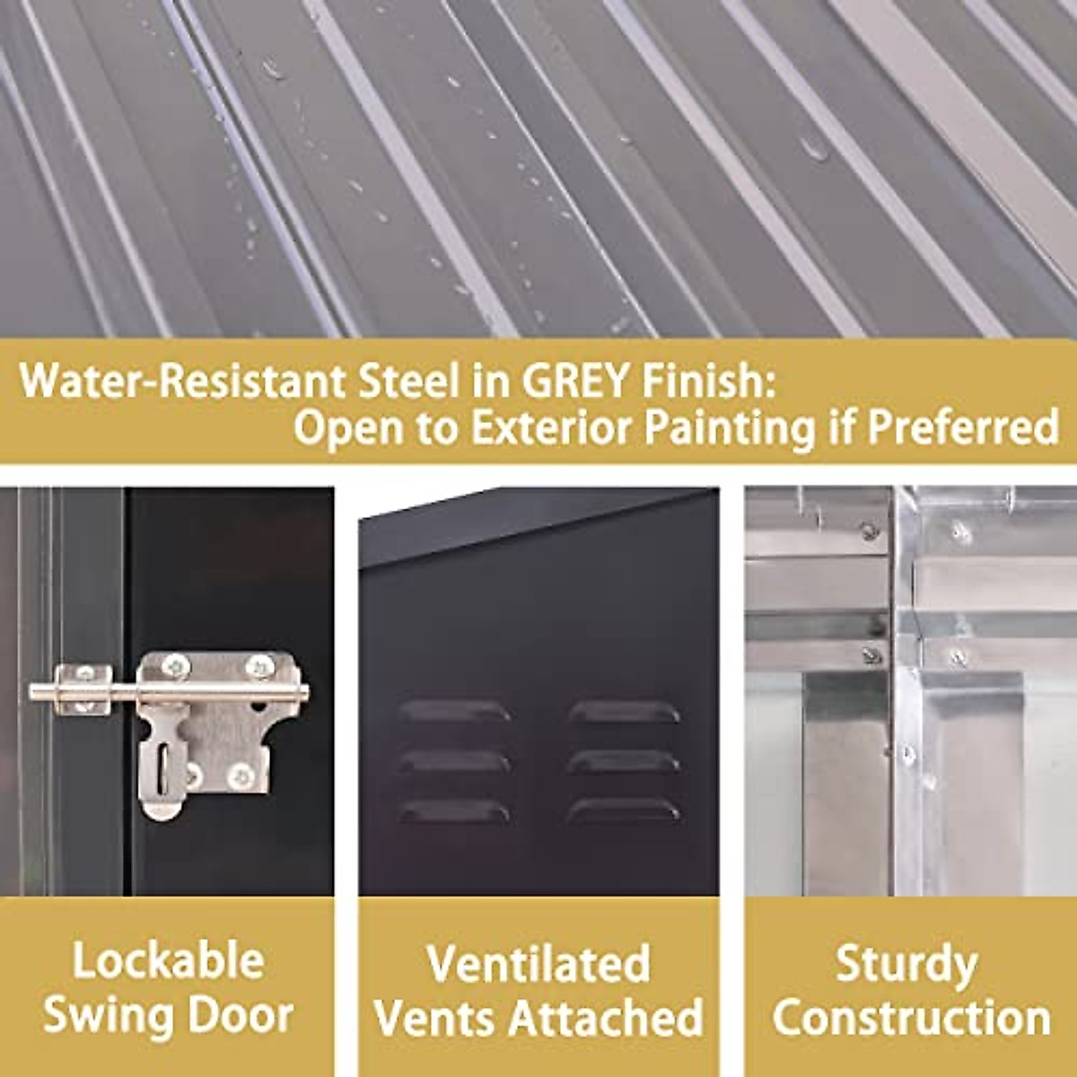 MUPATER Outdoor Storage Shed 4x6 FT, Garden Tool Shed, Metal Lean-to Shed Kit for Backyard Lawn with Lockable Door and Vents, Grey