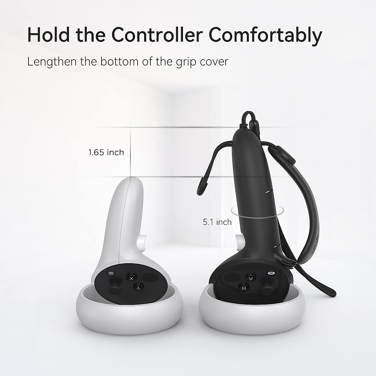 KIWI design Controller Grips Cover with Battery Opening Compatible with Quest 2 Accessories, Adjustable with Knuckle Straps, Suitable for Large Hands (Gray-White)