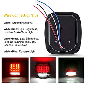 LIMICAR RV Tail Lights, Square 43 LED Trailer Lights, 2PCS Red/White Trailer Light Kit, Stop Turn Back up Reverse Tail Lights w/License Plate Light for Truck Trailer Jeep YJ TJ JK CJ