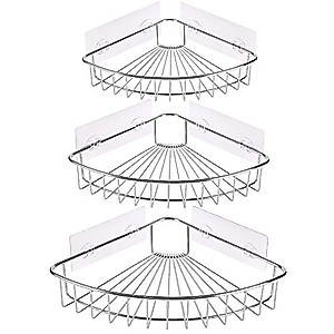 DUNCHATY Corner Shower Caddy, 3 Pack Shower Organizer Corner Shelf Adhesive Shower Rack Stainless Steel Bathroom Corner Shelves for Kitchen Caddy Organizer Silver 3 Sizes S M L