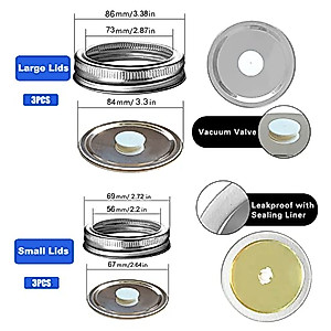 6 PCS Vacuum Jar Lids, Fermentation Lids for Wide Mouth and Regular Mason Jars Used with Jar Sealer Vacuum Sealing Accessory Reusable Stainless Steel Lids with Leak Proof & Airtight Seal Features