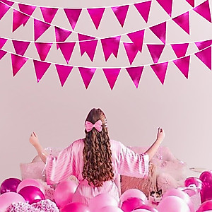 Hot Pink Party Decorations Triangle Pennant Banner Flag Rose Pink Metallic Fabric Bunting Garland for Birthday Bachelorette Wedding Bridal Shower Anniversary Flamingo Barbie Theme Party Supplies