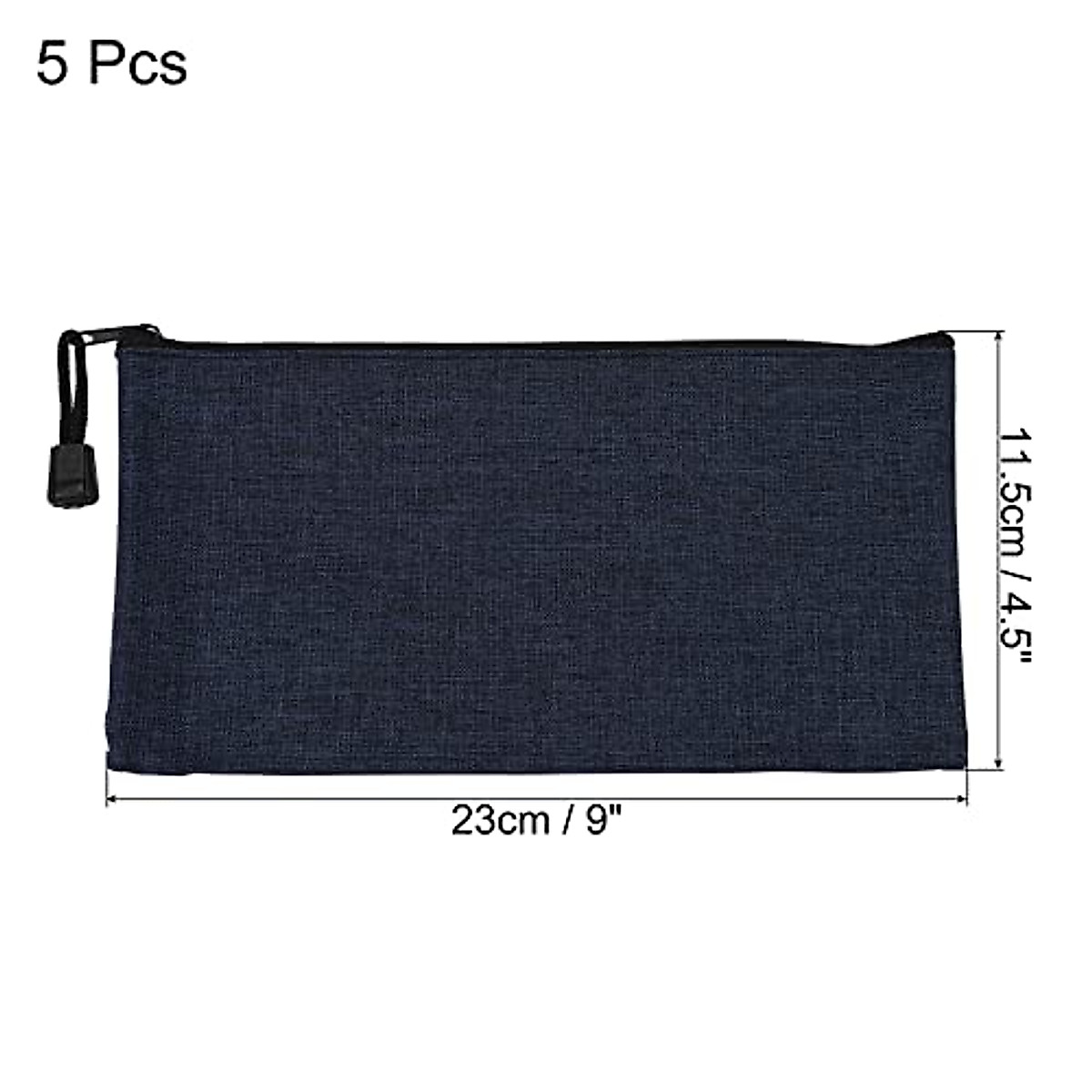 PATIKIL Canvas Zipper Bags, 5 Pack B6 Blank DIY Zip Pocket Pencil Case Stationery Pouch for Travel Craft Supply, Navy Blue