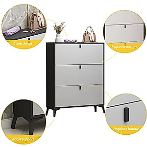 FUFU&GAGA Shoe Cabinet with 3 Flip Drawers for Entryway, Modern Freestanding Rack Storage Organizer (Grey/Dark Grey, 35.4”W x 9.4”D x 47.2”H)