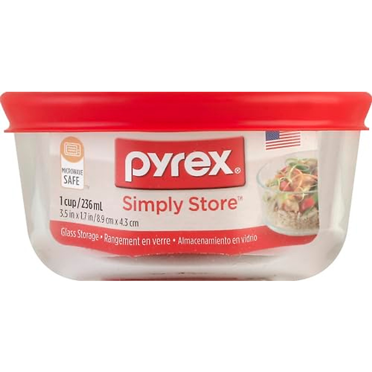 Pyrex Simply Store 1-Cup Single Glass Food Storage Container with Lid, Non-Pourous Glass Round Meal Prep Container with Lid, BPA-Free Lid, Dishwasher, Microwave, Oven and Freezer Safe