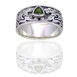 Genuine Green Moldavite Meteor Celtic Knot Dragon Sterling Silver Ring Size 6(Sizes 4,5,6,7,8,9,10,11,12,13,14,15)