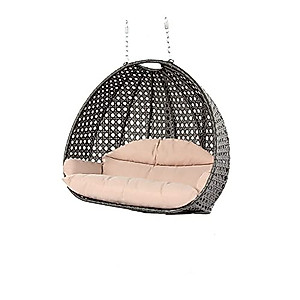ISLAND GALE® Elegant Design Double SEAT Wicker Swing Chair DIY Suit Your OWN Hanging Convenience. (Latte/Cream) Base and Poles are Not Included.