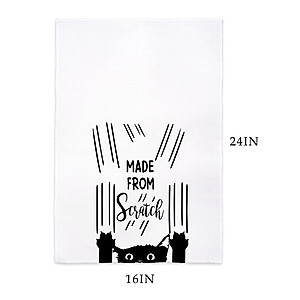 QODUNG Made from Scratch Funny Scratching Cat Soft Kitchen Towels Dishcloths 16x24 Inch,Black Cat Drying Cloth Hand Towels Tea Towels for Kitchen,Cat Lover Gifts