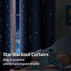 BGment Kids Blackout Curtains for Boys Bedroom, Star Curtains Thermal Insulated Grommet Window Drapes for Nursery, Set of 2 Panels (42 x 63 Inch, Navy Blue)