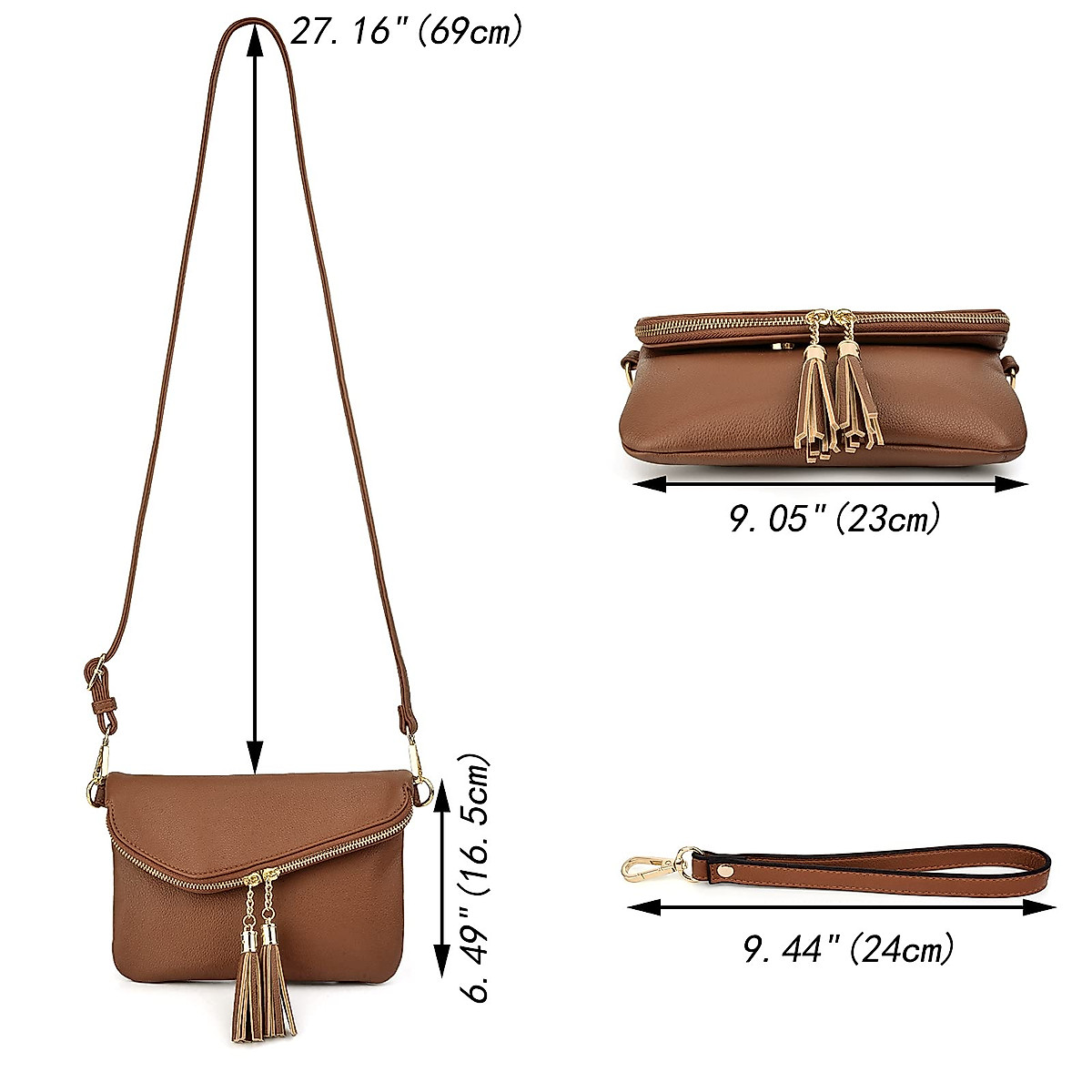 UTO Envelope Wristlet Clutch Crossbody Bag for Women Double Tassel Cellphone Trendy Purse with Strap and Zip Pocket Light Pink