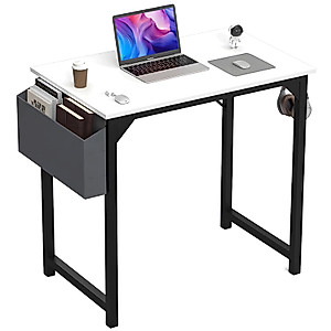 32 Inch Desk Office with Storage, Modern Simple Style Gaming Computer Table for Youth Student Adult, Metal and Wood Home Office Furniture, White