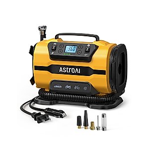 AstroAI Tire Inflator Portable Air Compressor Pump 150PSI 12V DC/110V AC with Dual Metal Motors &LED Light， Automotive Car Accessories&Two mode for car, bicycle tires and air mattresses, Yellow
