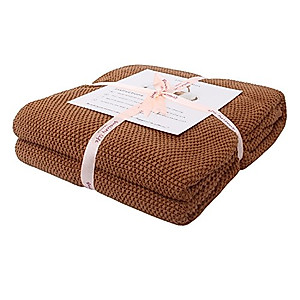 Adory Sweety Throw Blanket Moss Stitch Solid Soft Sofa Couch Decorative Knitted Blanket,50 x 60 inch, As Gift with Free Washing Bag (Coffee)