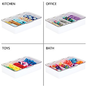 mDesign Plastic Stackable Eyeglass Case Storage Organizer with Hinged Lid for Unisex Sunglasses, Reading Glasses, Fashion Eye Wear, Protective Glasses, 5 Sections, Ligne Collection - White