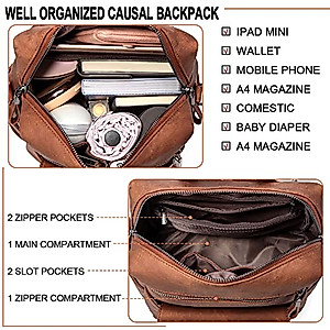 LAFRIOUS Mini Backpack Purse, PU Leather Convertible Women Travel Daypack Multipurpose Design Handbag Anti-theft Shoulder Bag with Detachable Shoulder Strap Brown