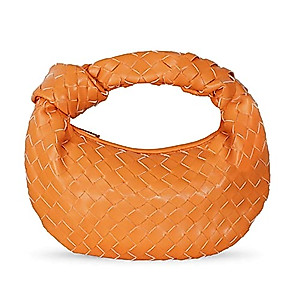 AyTotoro Women Knoted Woven Handbag Designer Ladies Fashion PU Leather Top Handle Hobo Shoulder Bag Bucket Purse Clutch Tote (Orange)